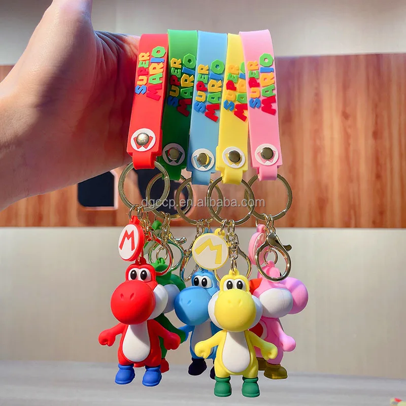New 5 Colors Mario Yoshi Keychain 3d Key Chain Bag Kawaii Pendant Mario ...