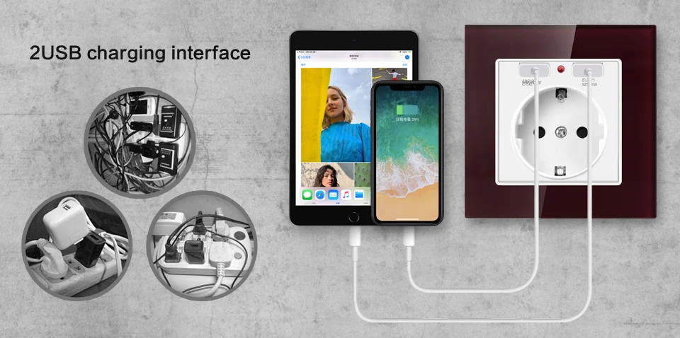 SRAN Luxury Recessed Wall Socket with Dual USB Charging