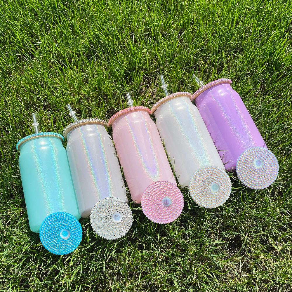 15oz 16oz Bling Lid Holographic Shimmer White Glitter Sublimation Blank ...