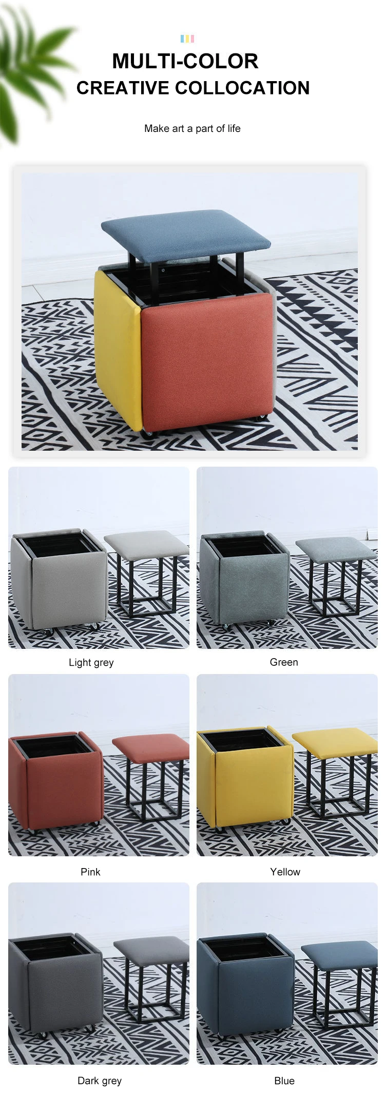 Wholesale Small Home Furniture Pu Leather Square Dressing Chair Rubik's ...