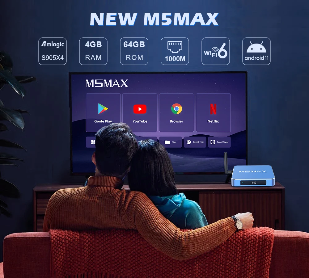 M5max Ultra Elite TV Box - 4GB RAM, 64GB Storage, Android 11