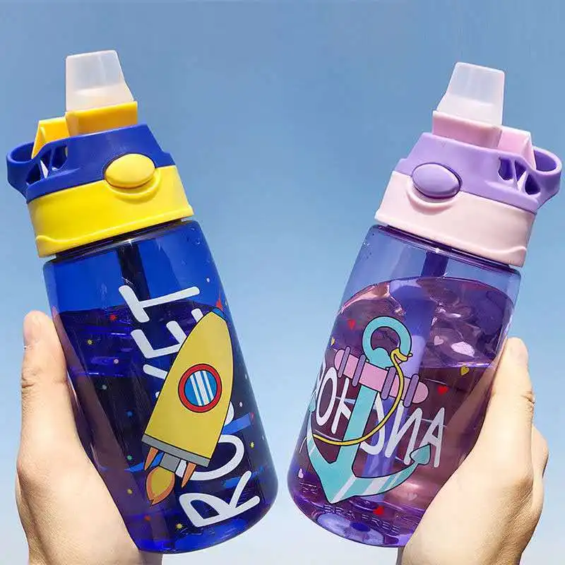 Kawaii 16 oz Kids School Water Sippy Cup Cartoon Baby Feeding Cups with ...