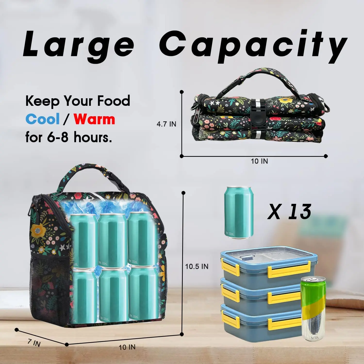 Custom Leakproof Insulated Floral Lunch Box With Adjustable Shoulder ...