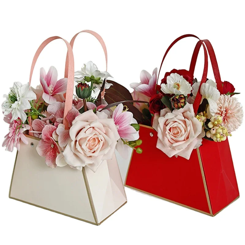Flower Carry Bag Waterproof Kraft Paper Rose Floral Bouquet Box Flower ...