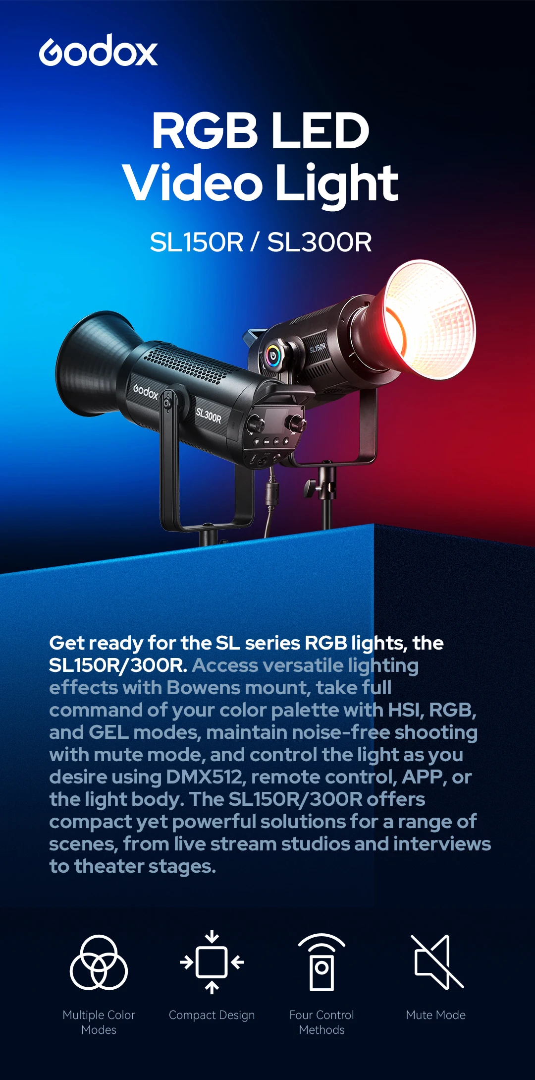 Godox Sl150r Led Video Light 150w Bowens Mount Daylight Balanced 2500k ...