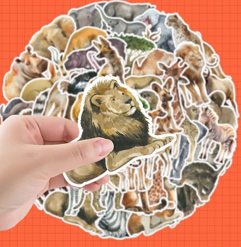 50pcs Watercolor African Animals Graffiti Stickers For Kid Book Wall ...