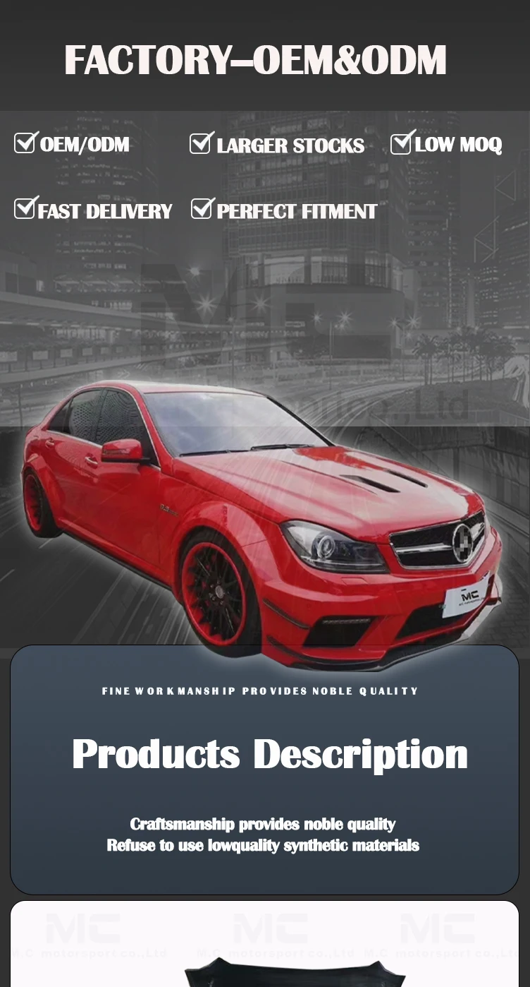 Fiberglass Black Series Wide Body Kit for Mercedes C-Class W204 C63 AMG ...