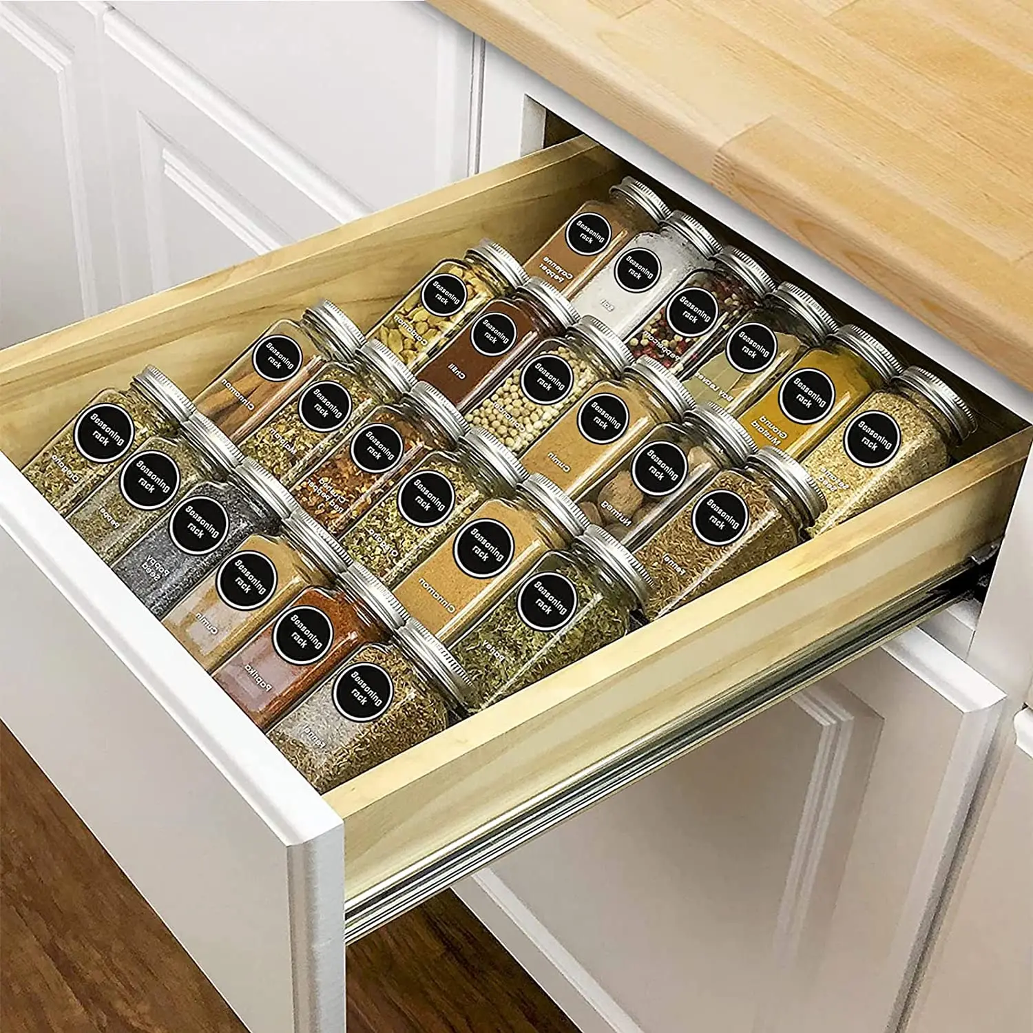 Adjustable Expandable Kitchen Spice Rack Organizer 4 Tiers Bamboo Spice ...