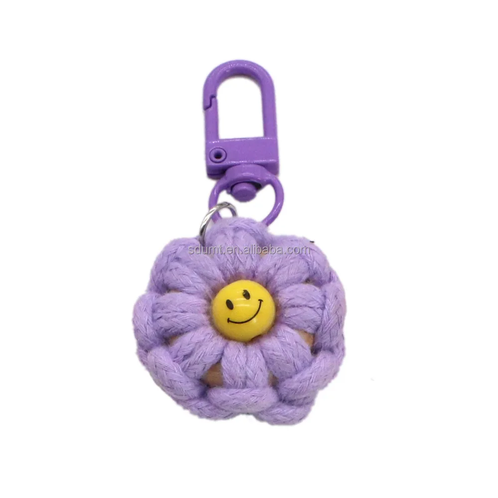 New Cute Cartoon Smiling Face Expression Pendant Cotton Rope Woven Key ...