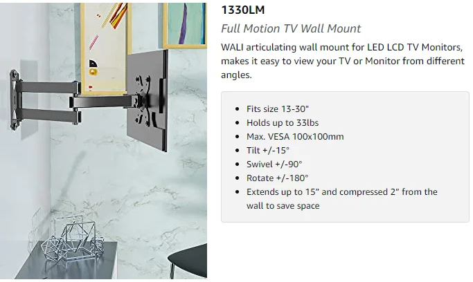 Universal Adjustable TV Monitor Stand - Wall Mount Bracket