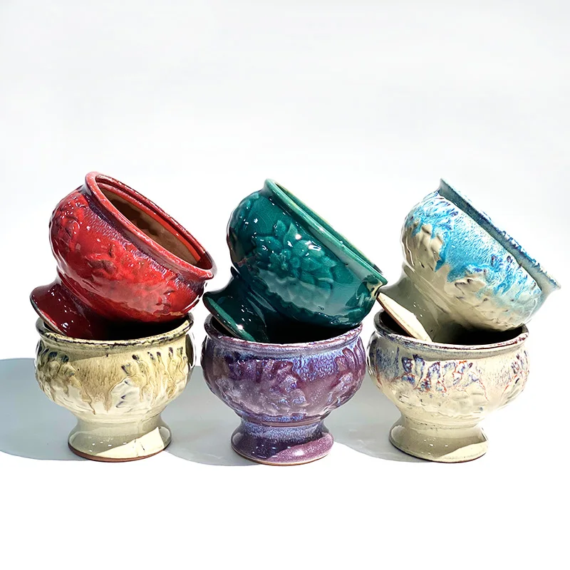 European Style Trophy Shape Multicolor Carved Succulent Ceramic Plant ...