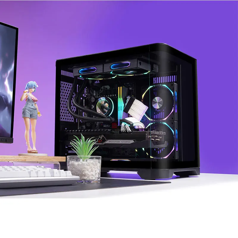 High End Curved Tempered Glass Panel Gabinete PC Micro ATX