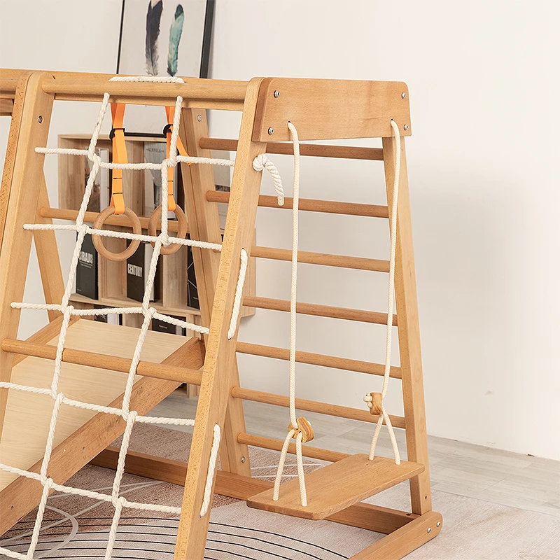 Children's Indoor Climbing Frame Solid Wood Small Slide Swing ...