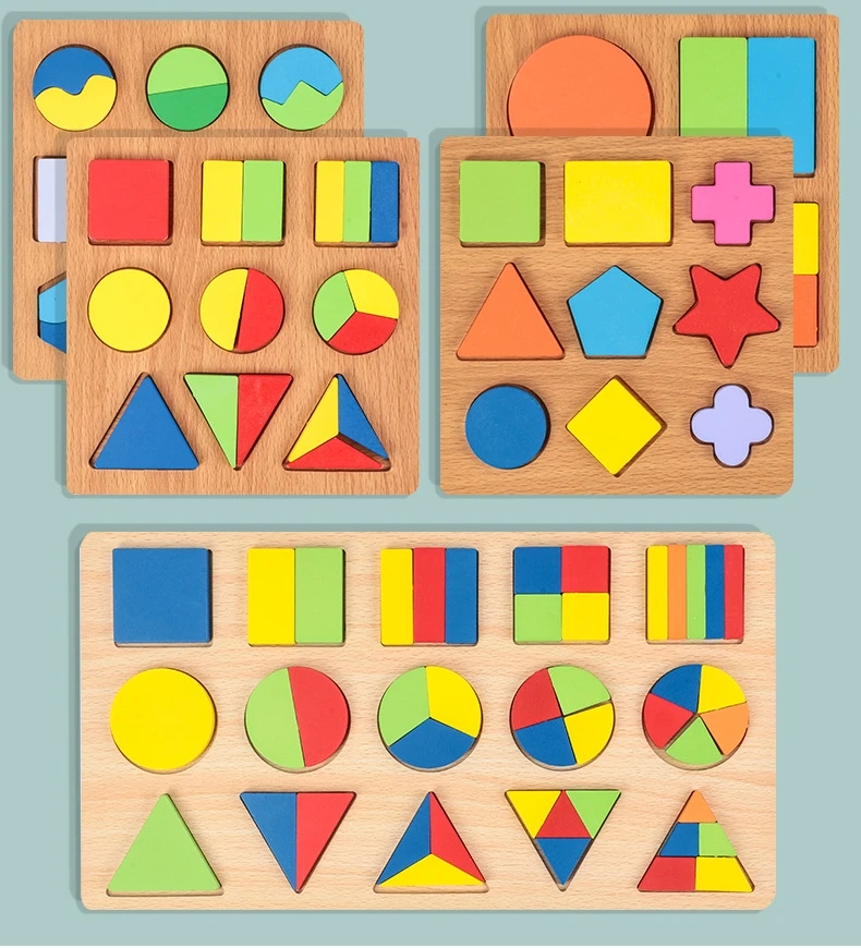 Montessori Shapes Cognitive Geometry Wooden Matching Shape Puzzle for 3 ...