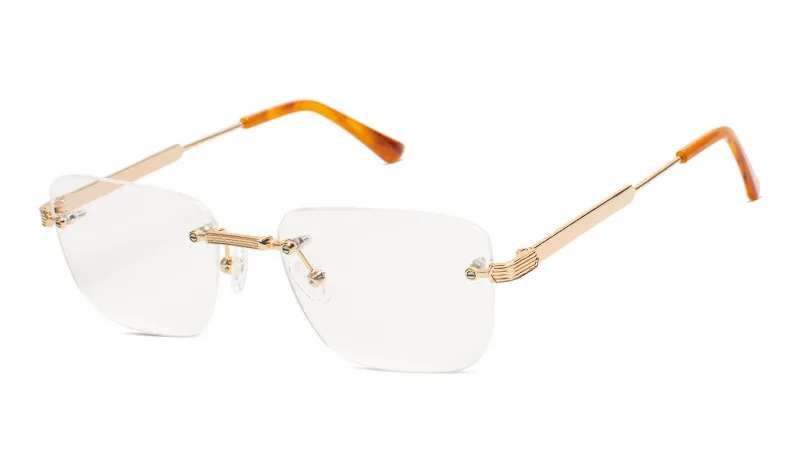 Premium Metal Rimless Eyeglasses Men Square Optical Frame Fashion Gold ...