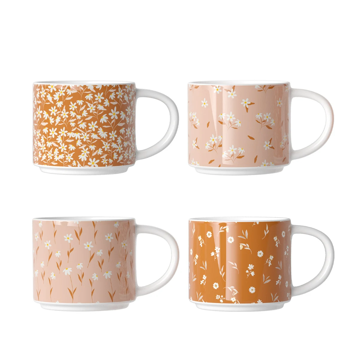12oz Spring Season Yellow Floral Coffee Mug Set With Metal Rack - Buy ...