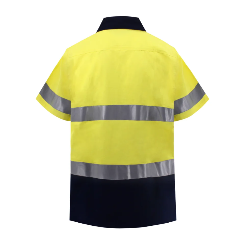Mens Yellow Orange Two Tone Button-front Hi Vis Safety Work Shirt For ...