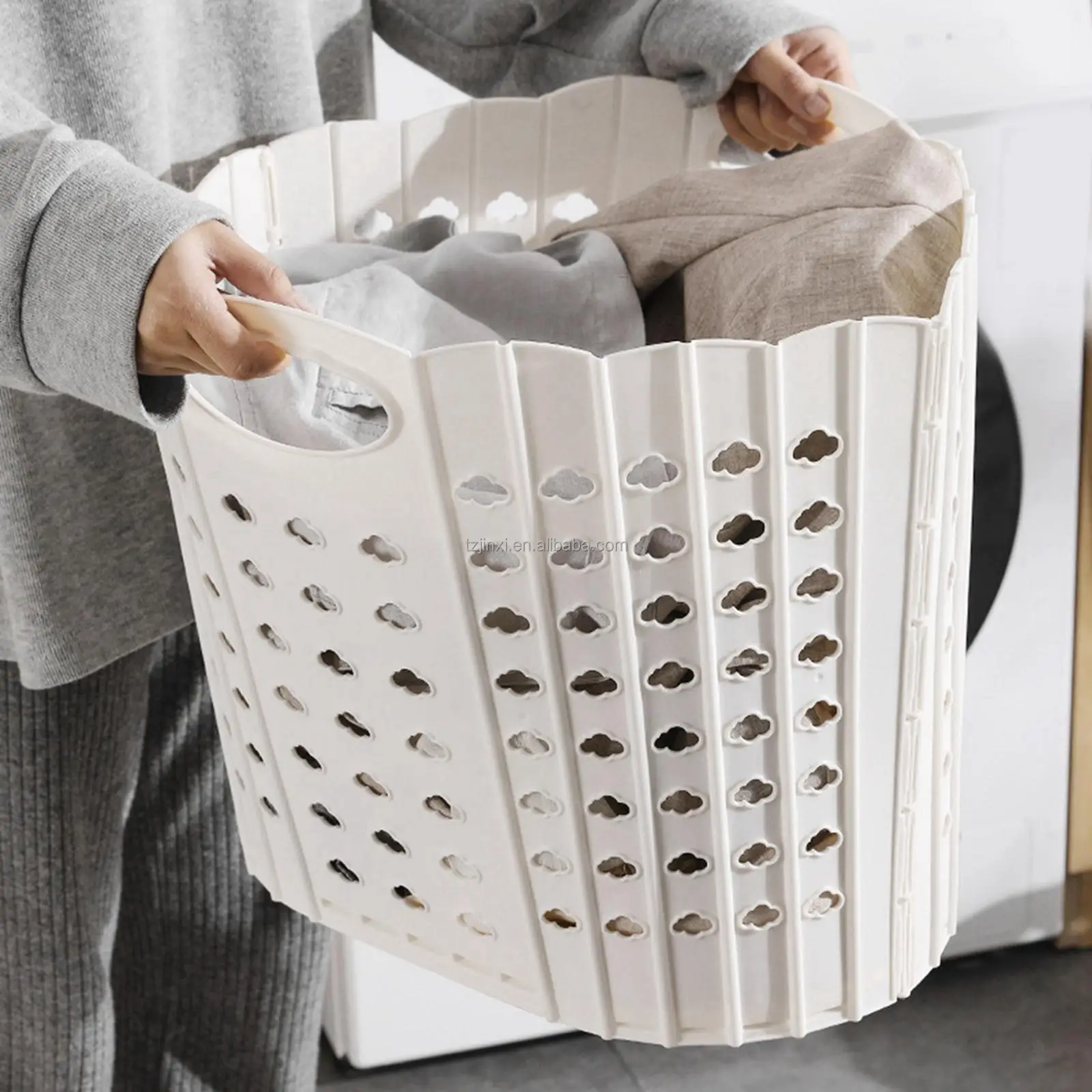 Collapsible Laundry Basket With Handles Fully Ventilated Plastic Hamper ...