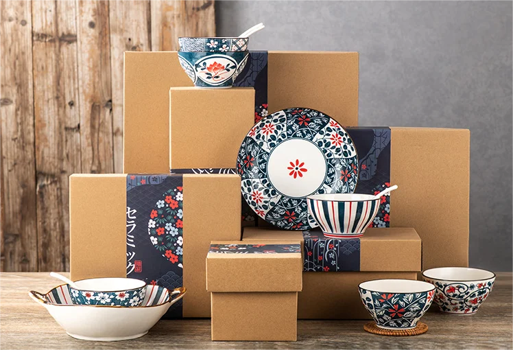 Japanese Style Ceramic Bowl And Plate Set Gift-giving Dinnerware Set ...