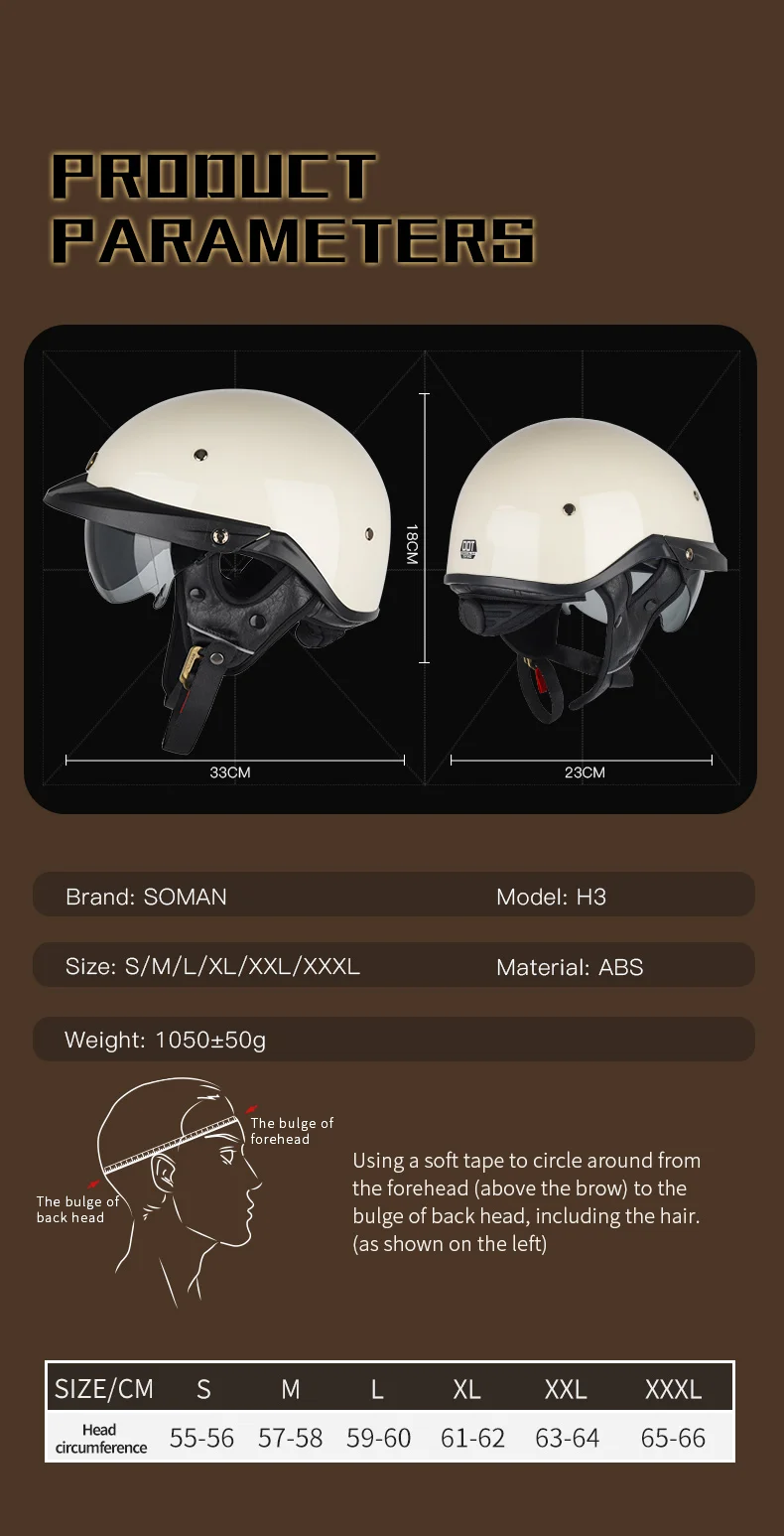 Soman Retro Half Face Motorcycle Helmet Men And Women Moto Sport Street ...