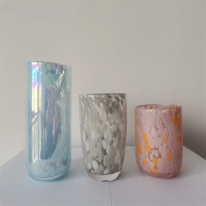 2024 New Color Matching Export Handmade Colored Dot Glass Mouth Wax Cup ...