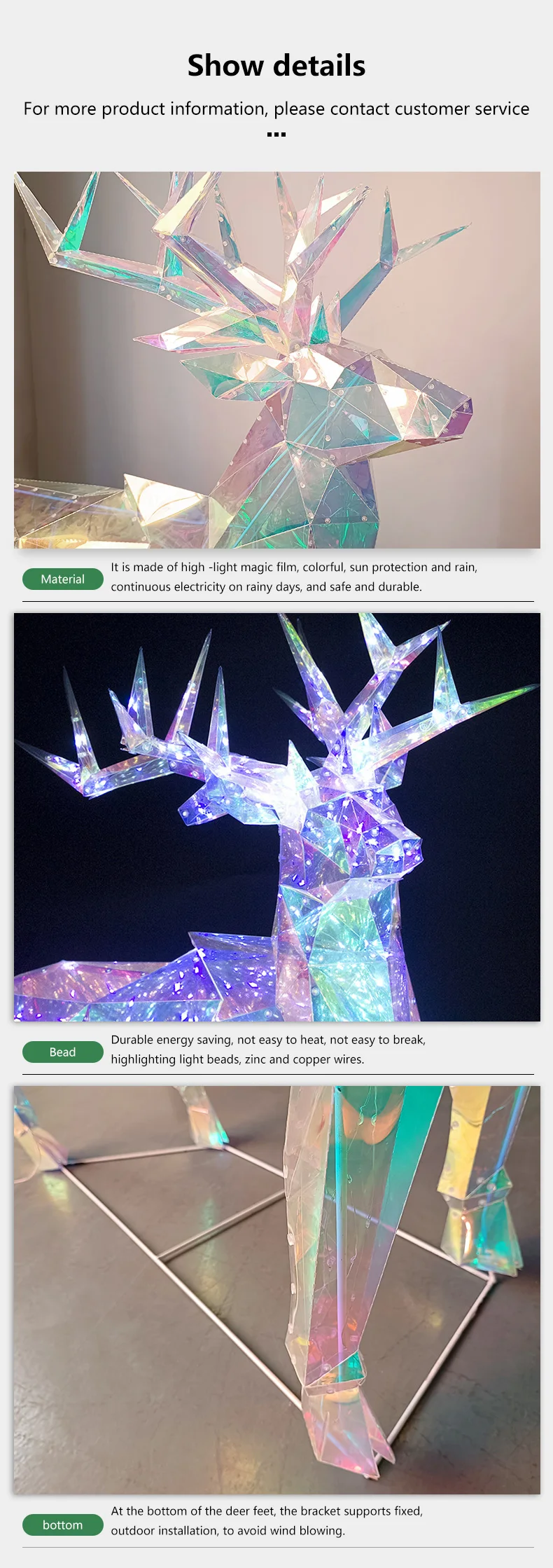3D Fantasy Color Luminous Reindeer Sculpture for Holidays