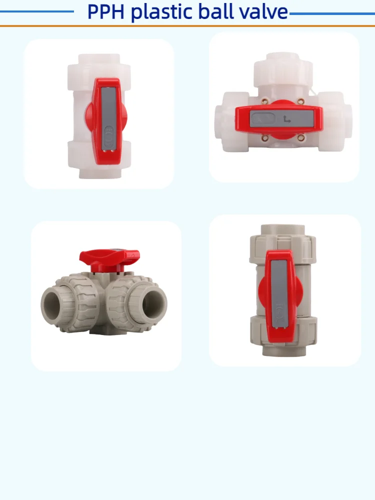 DN100 ANSI PPH Manual Plastic Ball Valve Three-Way Flange for Water OEM ...