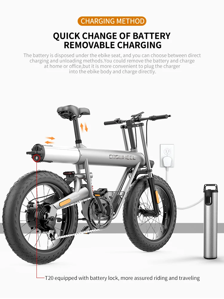 2022 Coswheel T20 48v/500w Lithium Battery Fat Tire 7 Speed Fastest ...