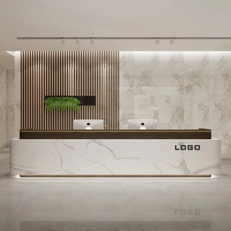 Modern Mdf Board Reception Desk Dark Colour Brand Hotel Front Reception ...