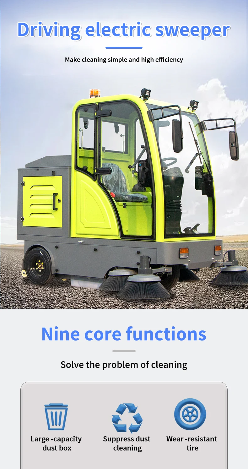 Garbage Sweeper Truck 4 Wheel Steering Cleaning Machine Closed Powered ...
