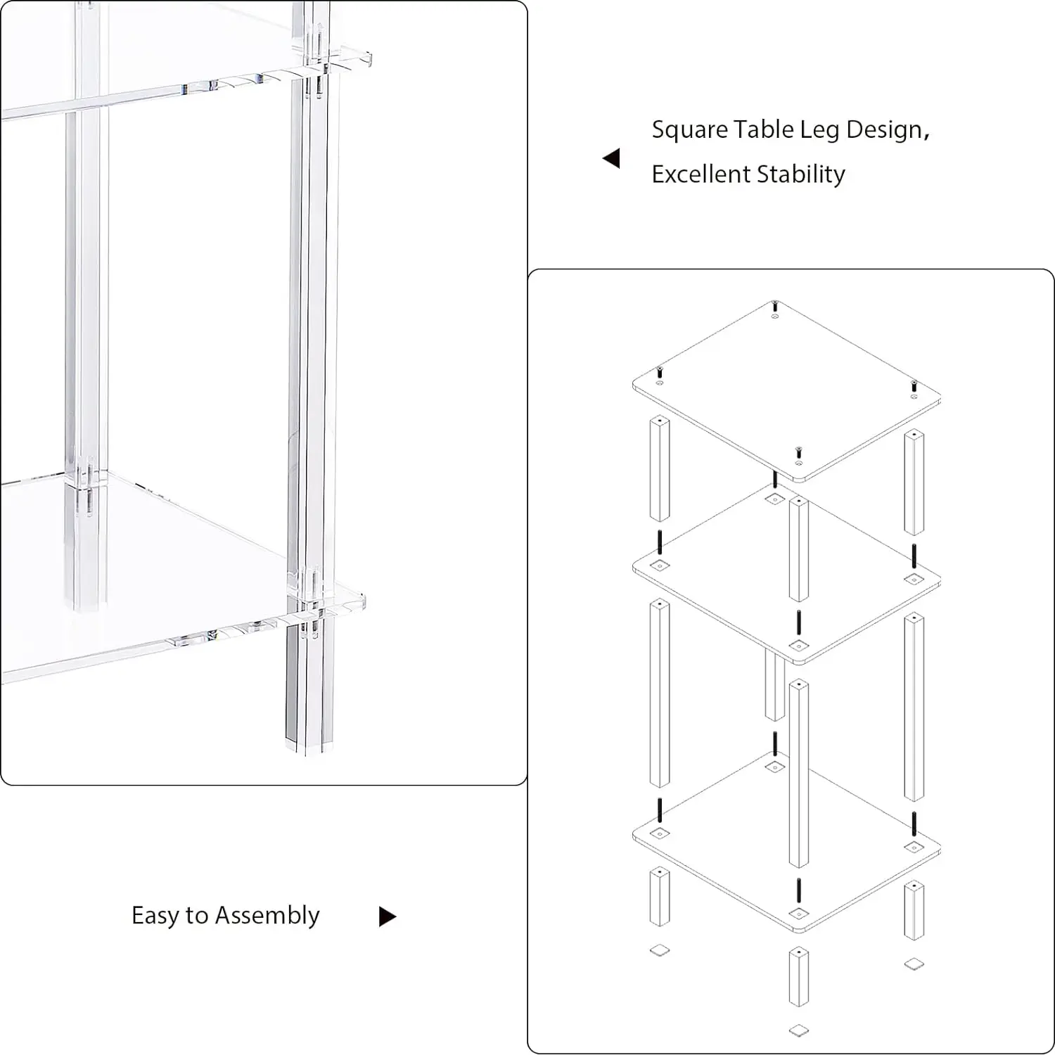 Eglaf 3-tier Clear Acrylic Side Table Square Leg Small End Table ...