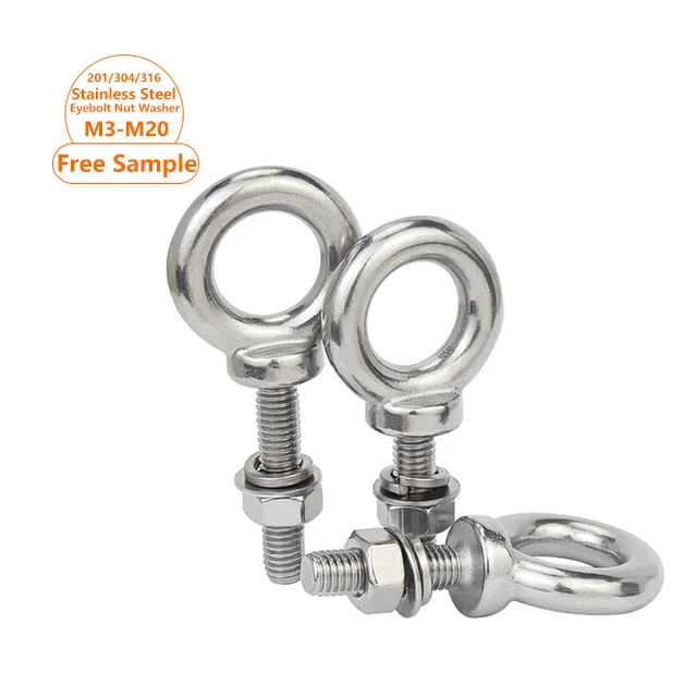 Stainless Steel 304 M6 Eye Bolt M6*60 Eyebolts with Washer and Nut Set ...