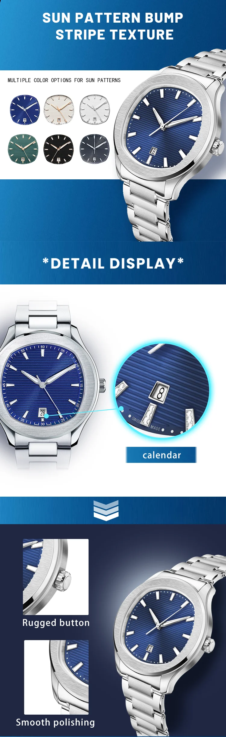 Domed Glass Stainless Steel Back Cover Leather Wrist Watch For Man ...