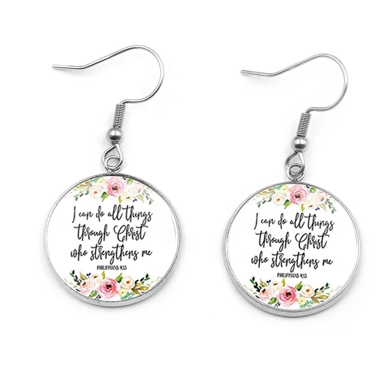20mm Glass Dome Bible Verse Earrings Stainless Steel Base Faith Drop ...