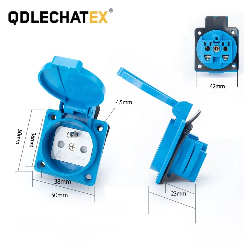 IP44 220v 250v 16A 2P+T 2pin French Belgian Wall Panel Socket