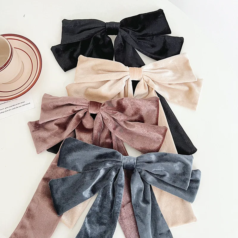 Dongdaemun Solid Color Velvet Bow Streamer Hair Clip Female Back Of ...