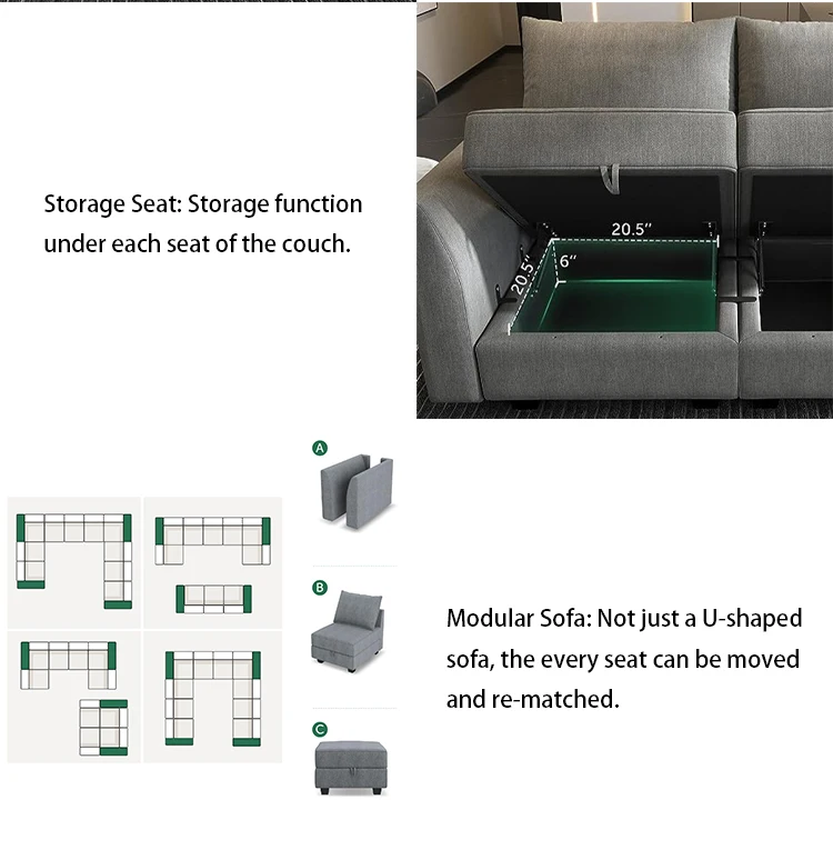 Oversized Modular Sectional Couch Sofa Set With Storage And Reversible ...