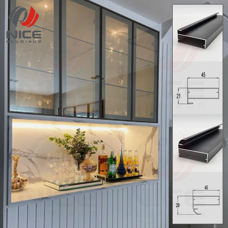 Matte Black Extruded Kitchen Cabinet Aluminum Frame