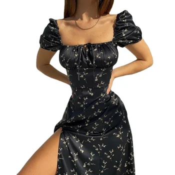 Low Cut High Split Dress Boho Floral Print Off Shoulder Split Long ...