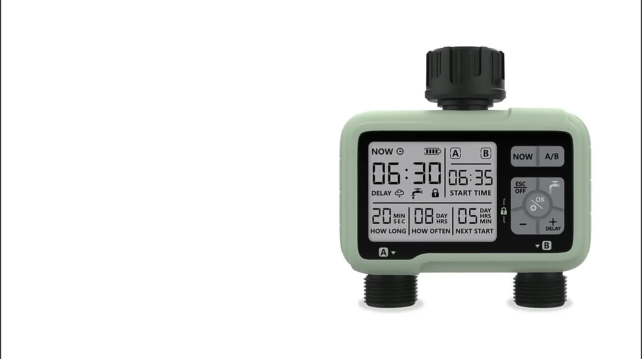 Double Out Large Screen Automatic Water Timer Timed Garden Irrigator ...