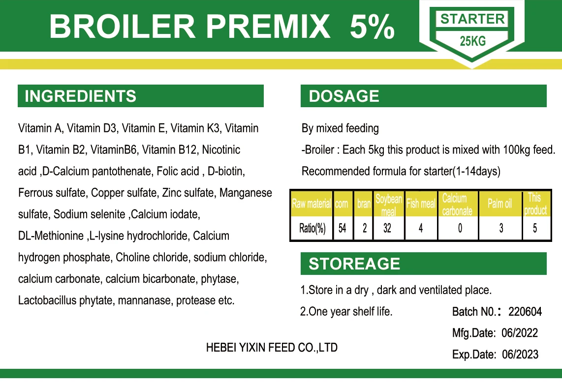 Premix Used in the Whole Process of Broiler Breeding