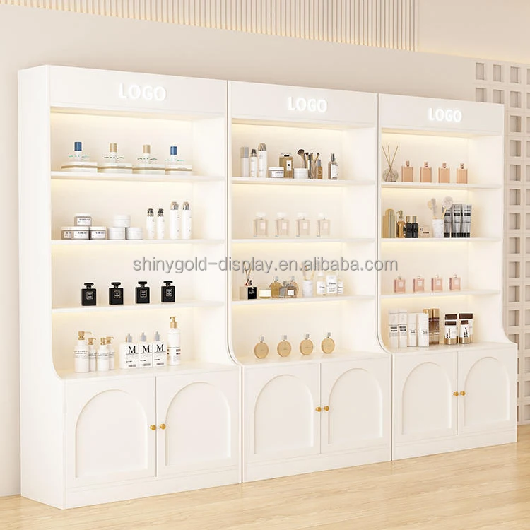 Cosmetic Display Cabinet Beauty Salon Nail Display Cabinet Glass Door Skin Care Products Shelves ...