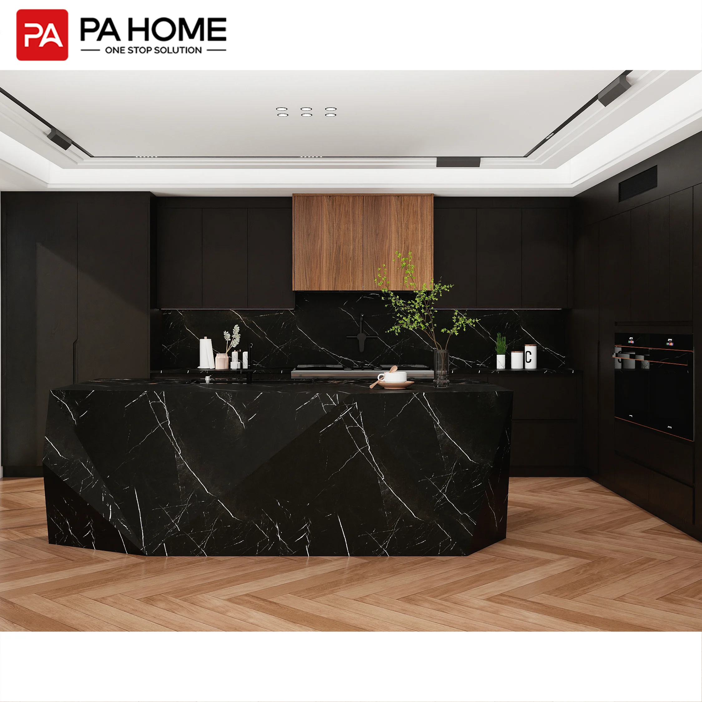 PA custom unique design black marble modular cabinet design kitchen ...
