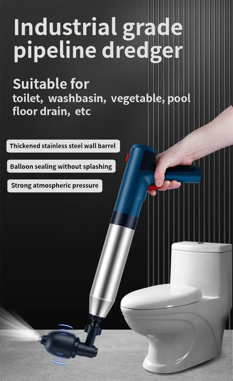 Powerful Pipe Plunger Electric High-pressure Air Drain Opener Toilet ...