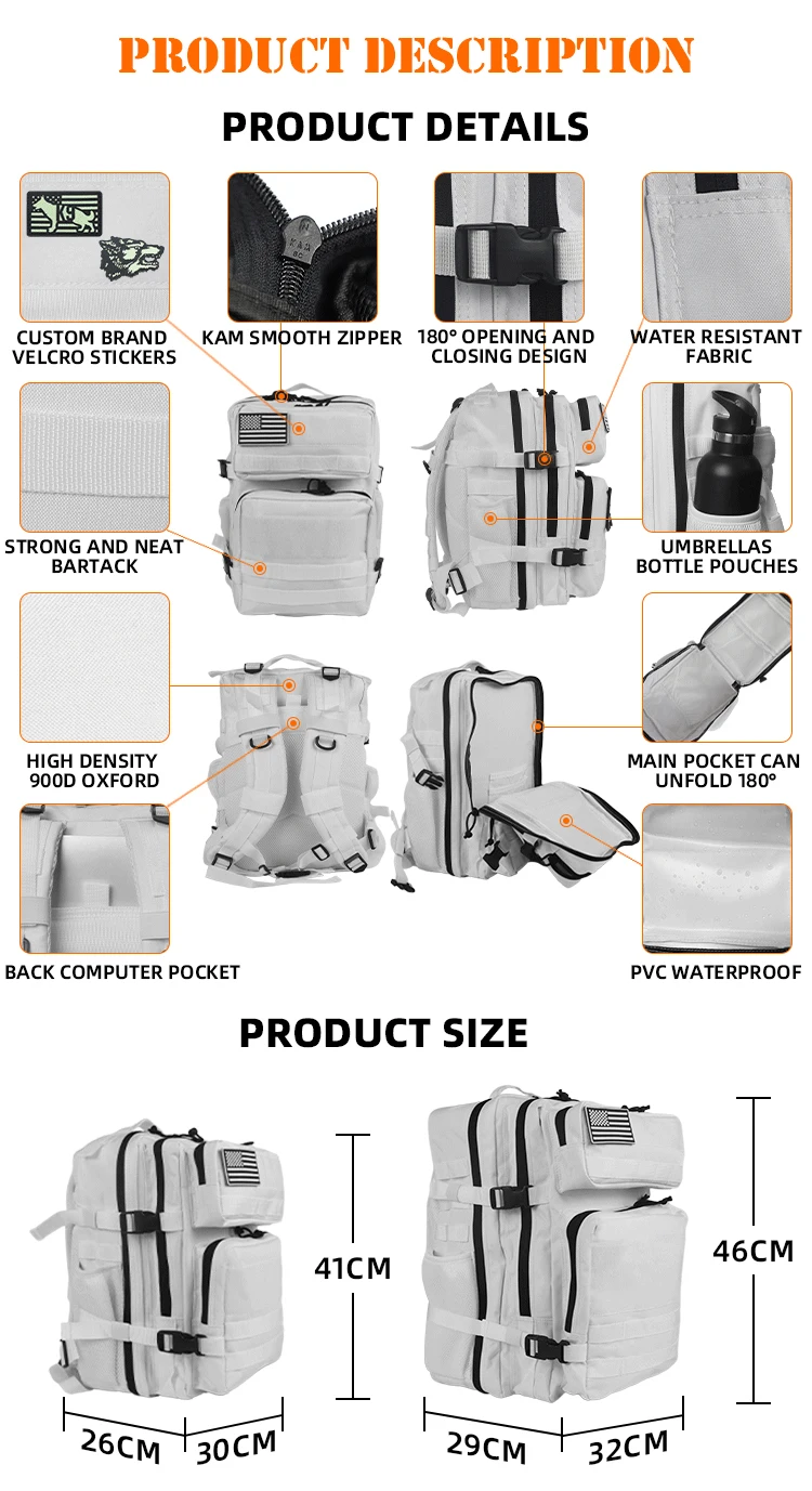 45L Tactical Gym Backpack Custom Logo 900D Polyester Fitness Travel ...
