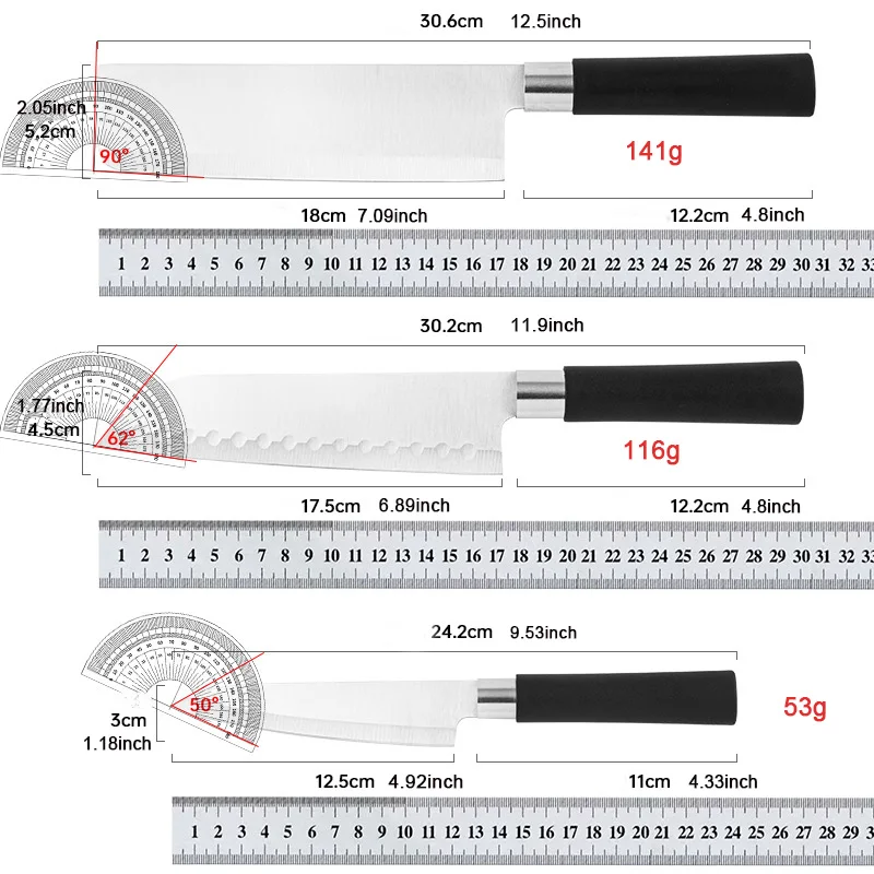3pcs Kochmesser Stainless Steel Chef Knife Set Santoku Messer Utility ...