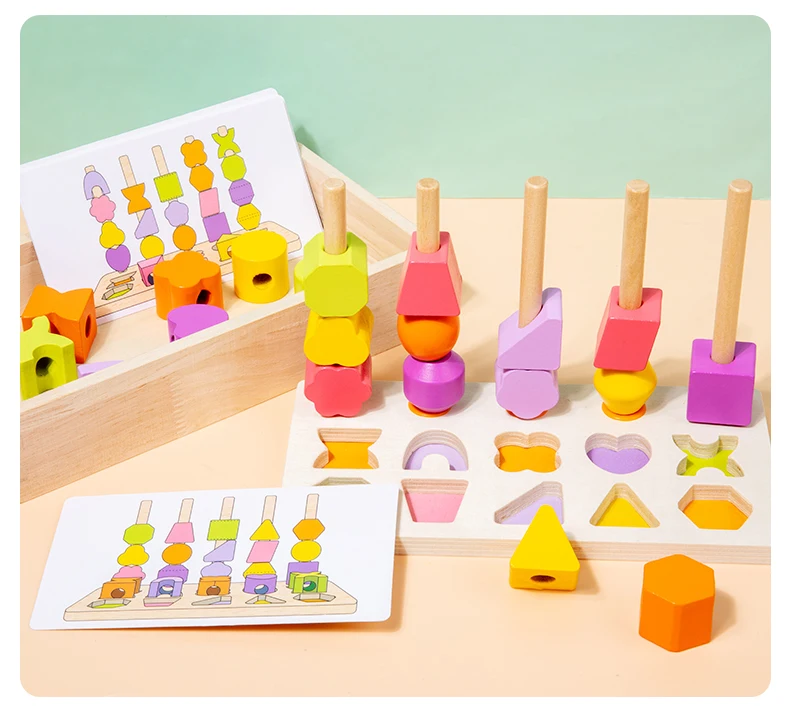 Wooden Multifunctional Intelligence Color Shape Sorting Beads with ...