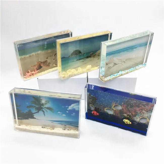 4R Custom Aqua Liquid Photo Frame Slant with Sands and Shell