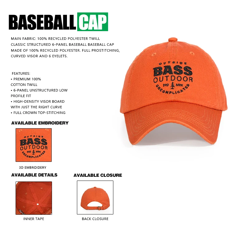 6 Panel Embroidery Logo Curved Visor Dad Hat Custom Patch Structured ...