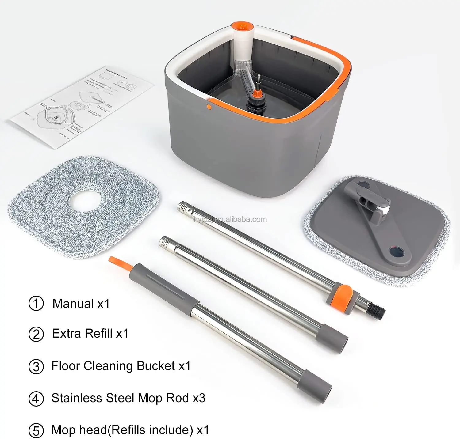 Dirty & Clean Water Separated Spin 360 Single Bucket Mop Set